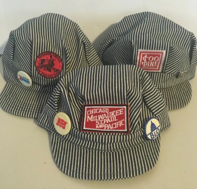 Train Engineer Cap Hats x 3 Railroad Stripe Chicago Milwaukee St Paul ...