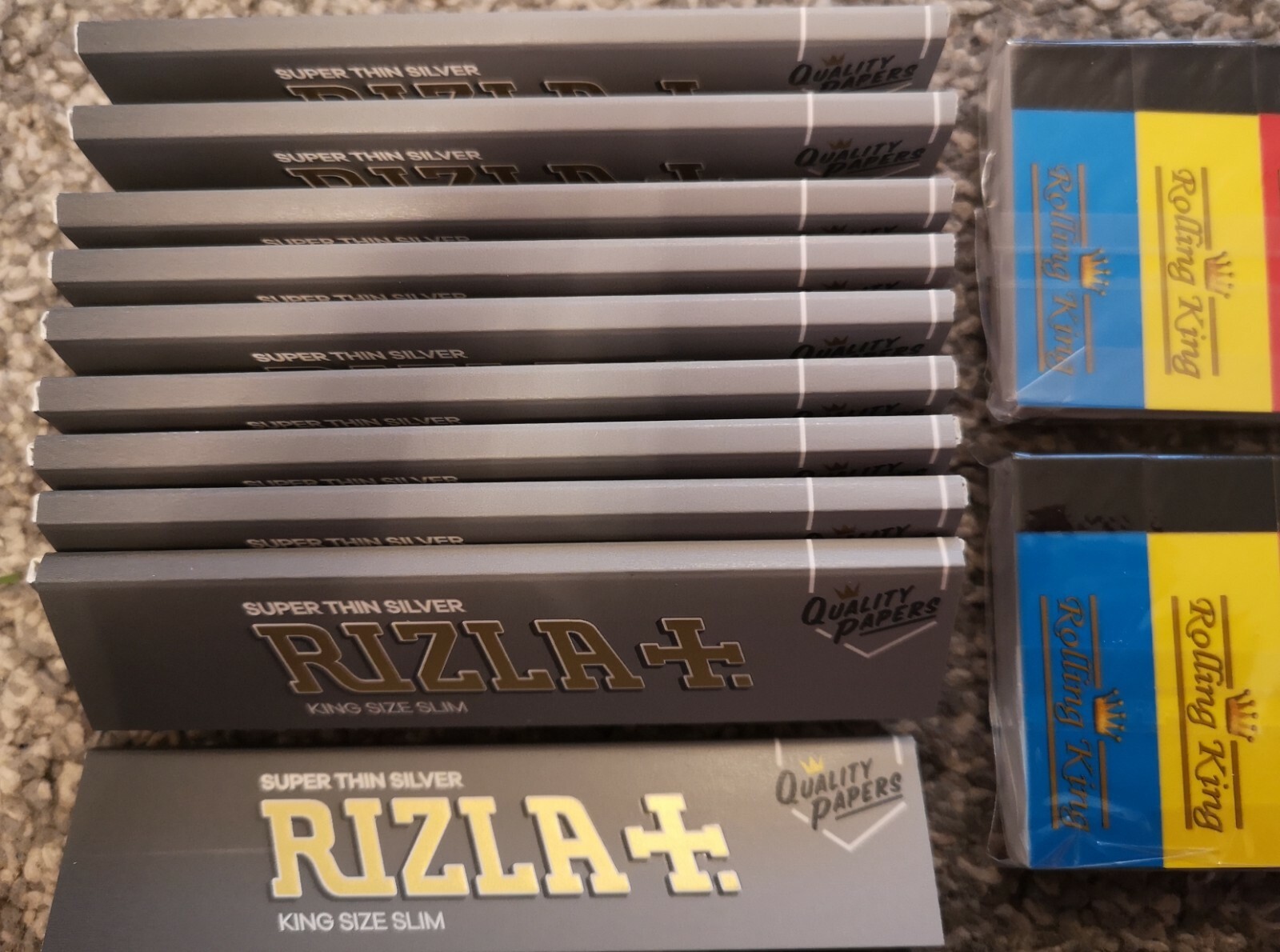 10 X RIZLA BLUE SILVER or RAW - king Size Rolling Papers with 6 Roach ...