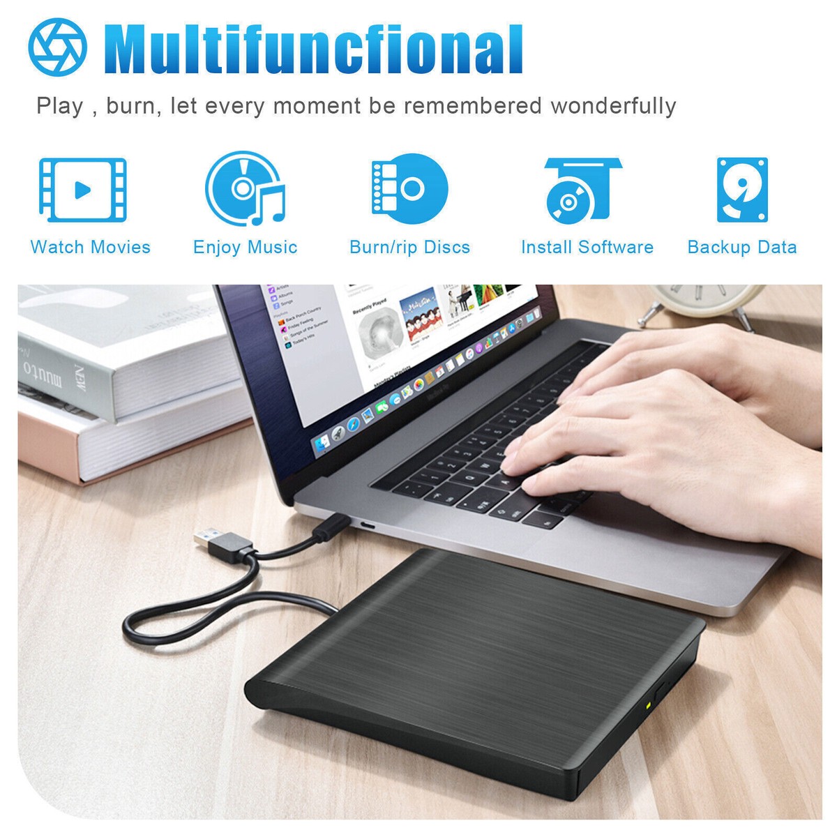 External Cd Burner Portable CD/DVD Drive USB 3.0, Slim External CD ROM