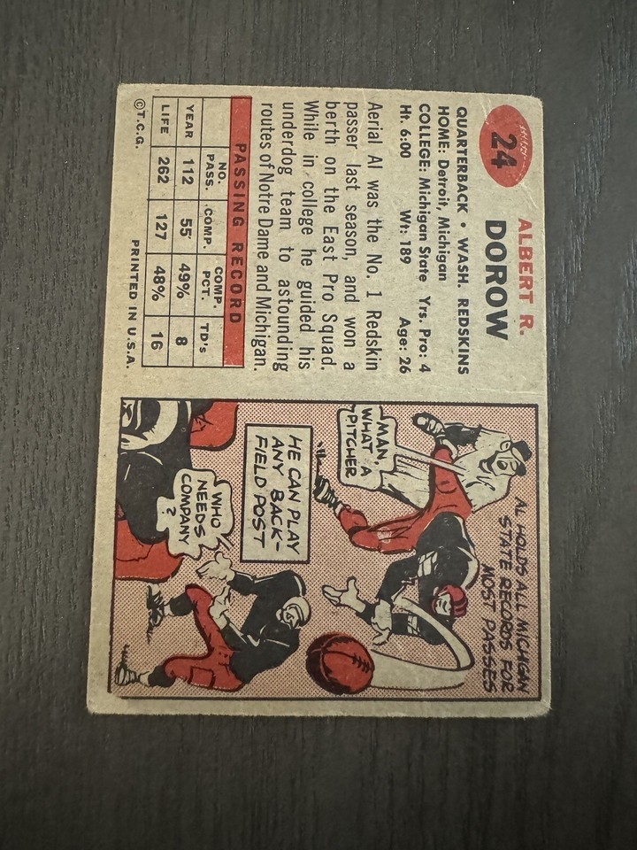 1957 Topps #24 AL DOROW Washington Redskins Football Card | eBay
