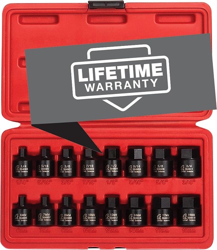 Sunex 3/8" Drive Impact Hex Driver Set 16-Piece SAE Metric Cr-Mo Steel ...