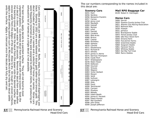 K4 HO Scale Decals Pennsylvania Railroad Horse, Scenery Baggage Car ...