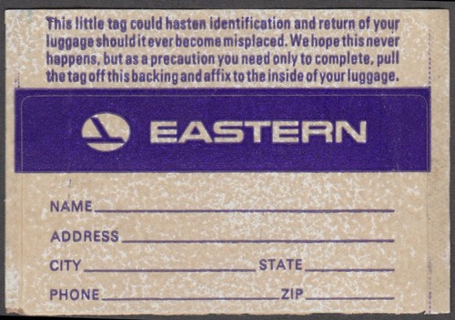 Eastern Airlines airline baggage ID sticker unused | eBay