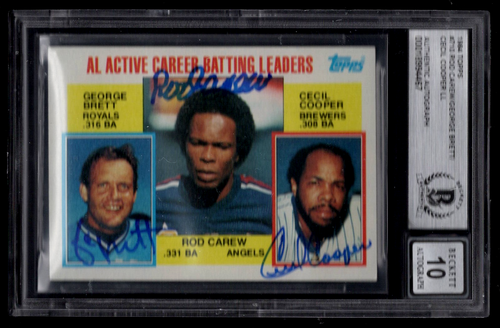 GEORGE BRETT ROD CAREW CECIL COOPER SIGNED 1984 TOPPS CARD #710 GEM 10 ...