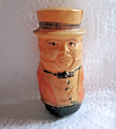 Antique CELLULOID man red coat ROLY POLY TOY VINTAGE 2" Weeble Wobble ...