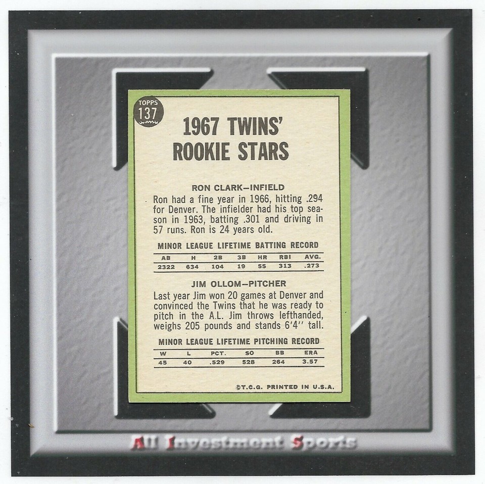 1967 Topps RON CLARK JIM OLLOM #137 NM-MT (B) **great baseball card ...