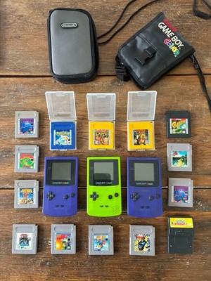 Gameboy Color Lot (3) & 14 Games & Carrying Cases | Pokemon, Donkey ...