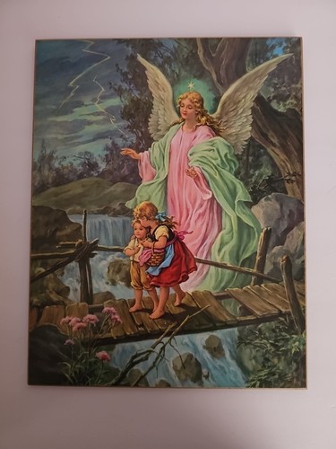 Guardian Angel 1980s Children Crossing Bridge Lauquered Wood Print | eBay