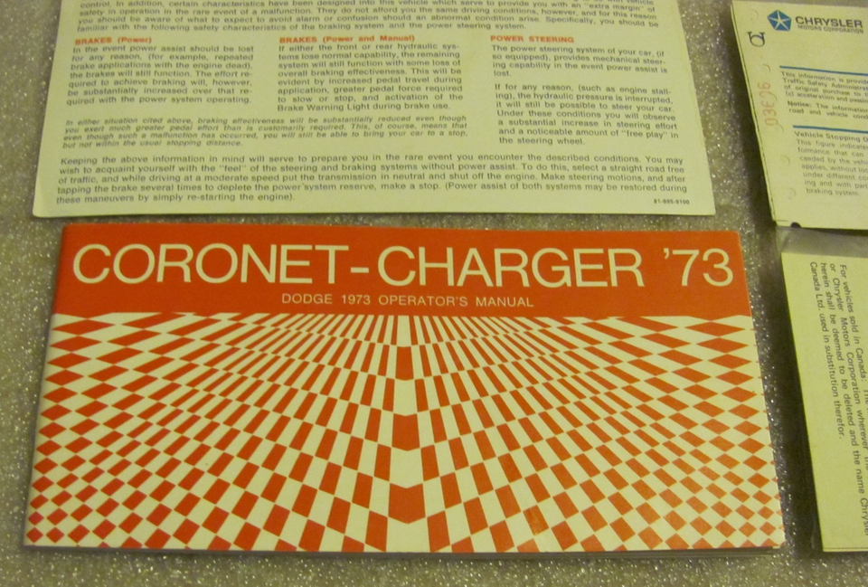 1973 Dodge Charger Owners Operators Manual Package Set Genuine Original ...