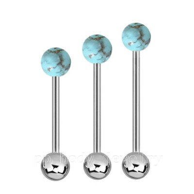1pc. 14G 316L Surgical Steel Tongue Barbell with Turquoise Stone Balls ...