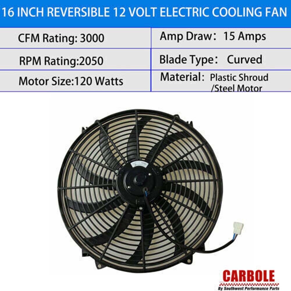 16" HEAVY DUTY RADIATOR ELECTRIC FAN 3500 CFM REVERSIBLE SBC BBC 350 ...