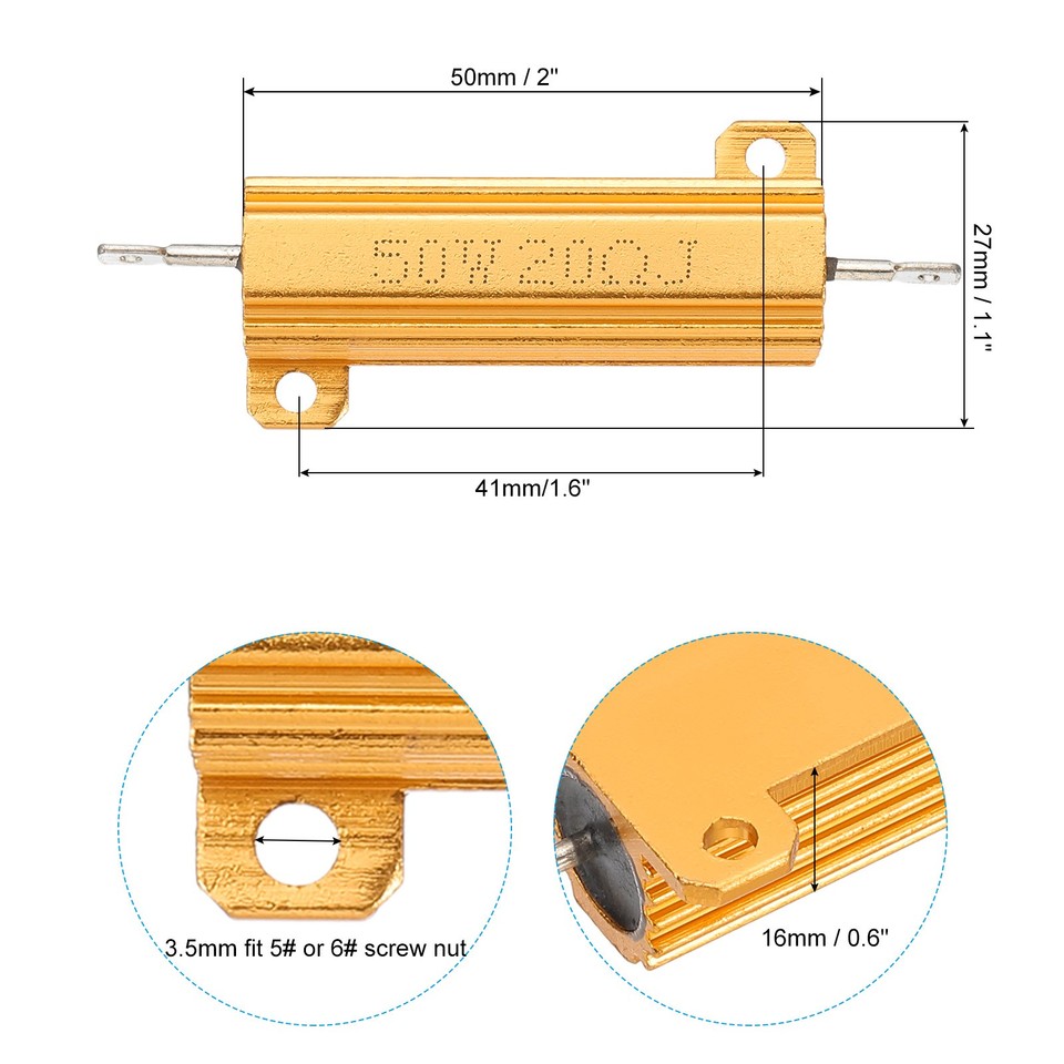 50W 20 Ohm Aluminum Shell Resistor, 5pcs Housing Resistor 5% Tolerance ...
