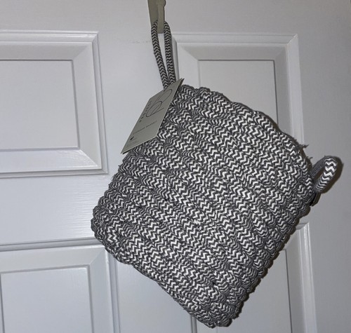 Project 62 Accent Gray Coiled Rope Fishtail Weave Basket W/Faux Leather Snap 8x9 | eBay