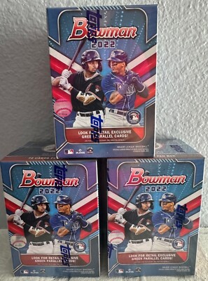 2022 BOWMAN BASEBALL BLASTER BOX FACTORY SEALED GREEN PARALLEL 3 BOX ...
