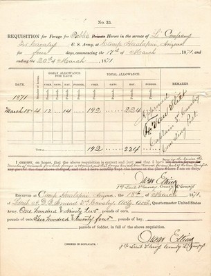 1871, Fort Hualapai, A.T., 3rd Cavalry, Captain Van Vliet, Oscar Elting ...