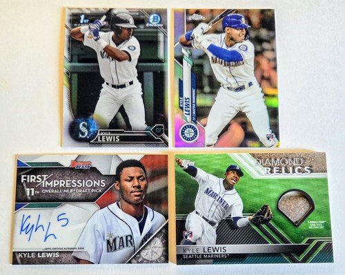 (4) 2016 & 2020 Topps KYLE LEWIS! Bowman AUTO #'d /50, "DIRT ...