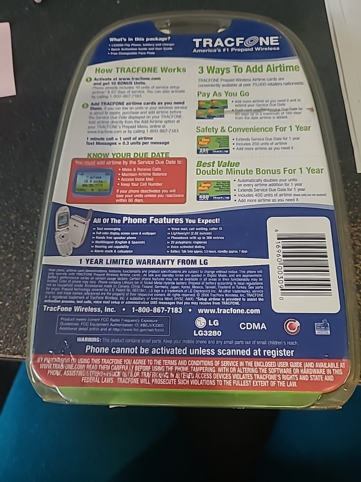 Tracfone LG3280 Silver Flip Phone Battery & Charger New in Package ...