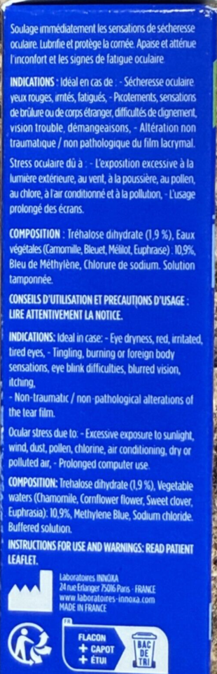 Innoxa Moisturising Blue Eye Drops Red and Tired Eyes 2 x 10ml Exp ...