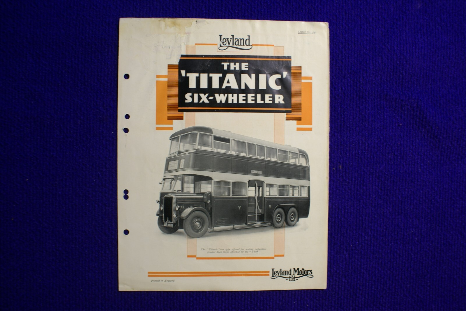LEYLAND TITANIC 6 WHEEL BUS COACH DOUBLE DECK CHASSIS SPECIFICATION ...