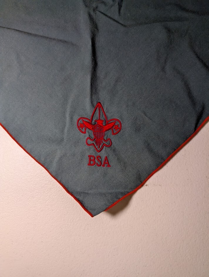 BSA Boy Scouts of America Dark Green Neckerchief Red Border Embroidered ...