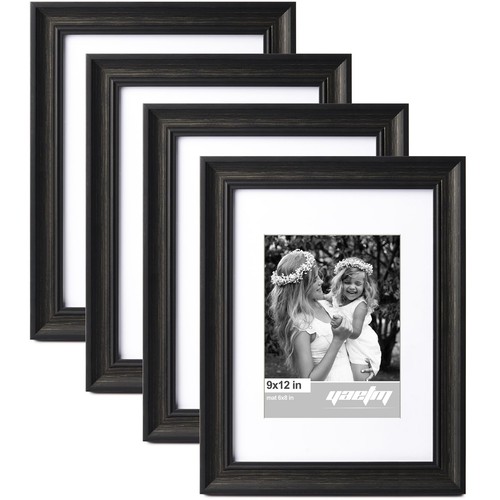 9x12 Picture Frame Matted to 6x8 Set of 4, 1.4” Wide Molding ...