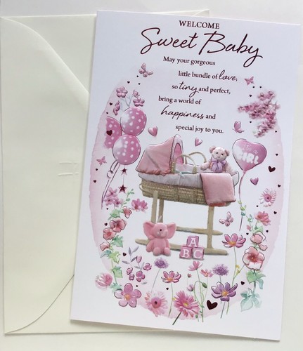 SWEET NEWBORN BABY GIRL ARRIVAL CARD “WELCOME SWEET BABY” (FREE POST ...