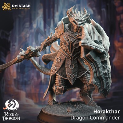 Horakthar - Dragon Commander w/ Sword - 3d Printed TTRPG Mini D&D ...