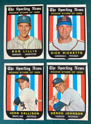 1959 ROOKIE BASEBALL CARD LOT 4 BOB LILLIS, CALLISON, RICKETTS and ...