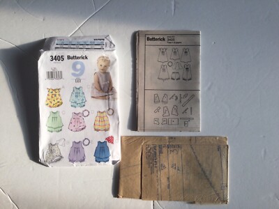 NEW/UNCUT Butterick 3405 Infants Dress,Top,Romper,Panties,Hat,Headband ...