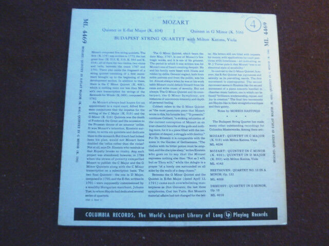 Budapest String Quartet, Milton Katims - Mozart, Quintet in E-flat ...