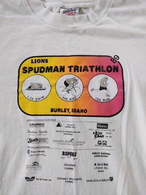 1989 Spudman Triathlon race Idaho t shirt Large vintage Oneita single ...
