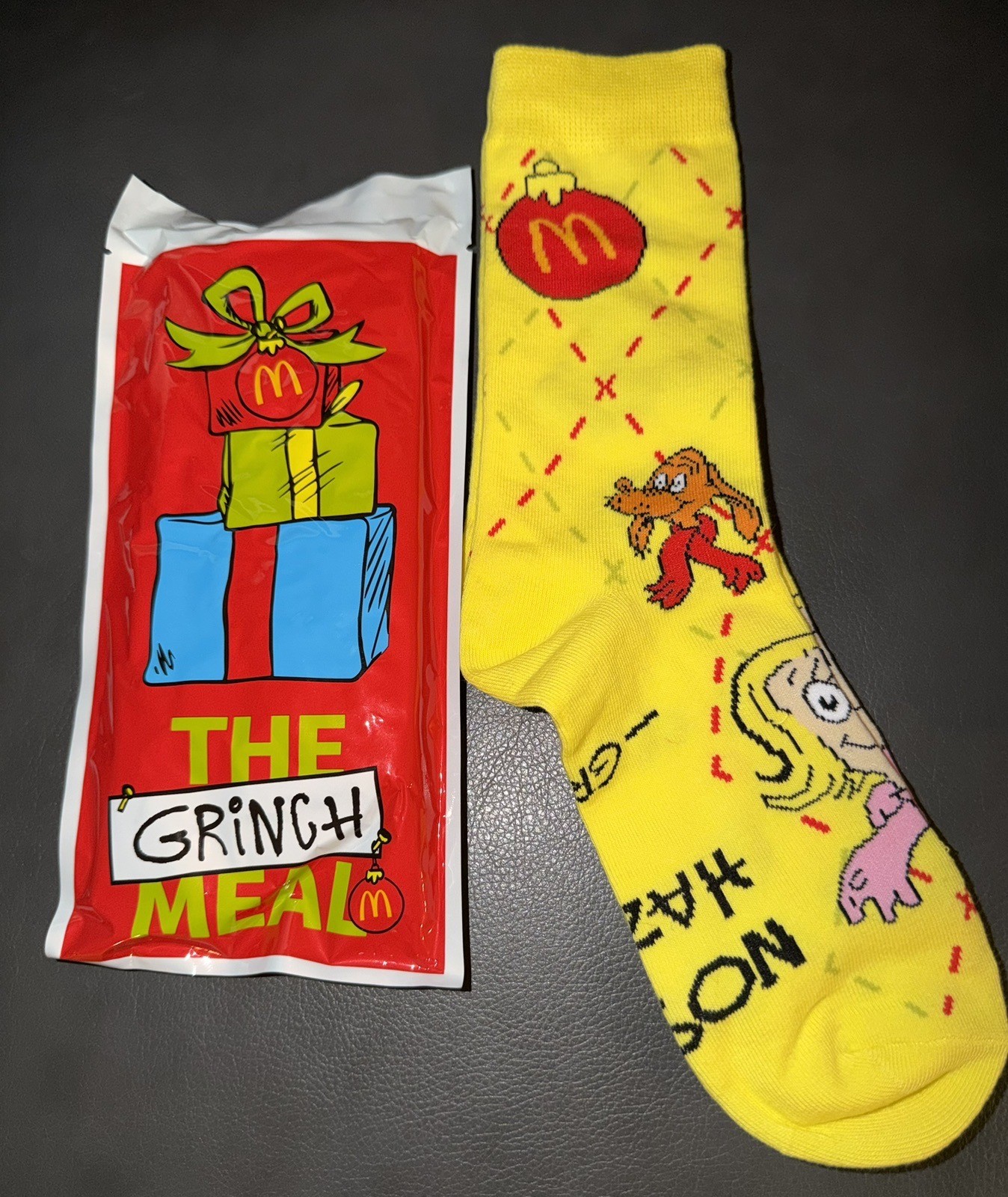 2025 McDONALD'S Grinch Socks Christmas Adult Happy Meal Yellow Socks | eBay