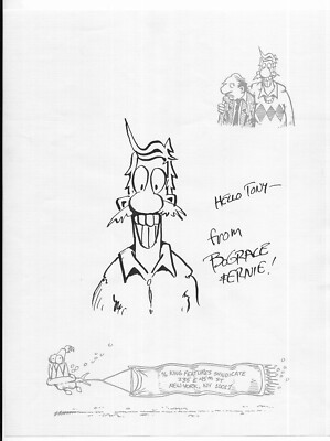 Bud Grace SIGNED 8x11 Ernie drawn sketch AUTOGRAPHED Cartoonist King ...