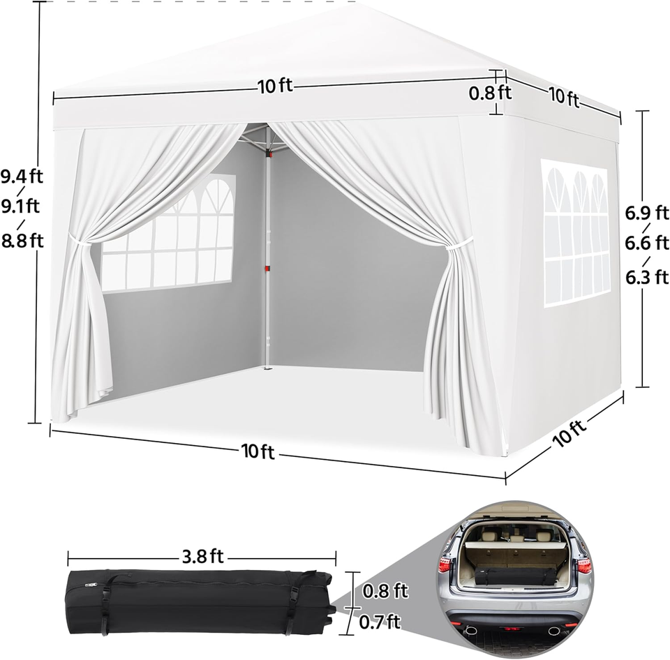 Yaheetech 10X10 Pop up Canopy with 4 Removable Sidewalls, Portable ...