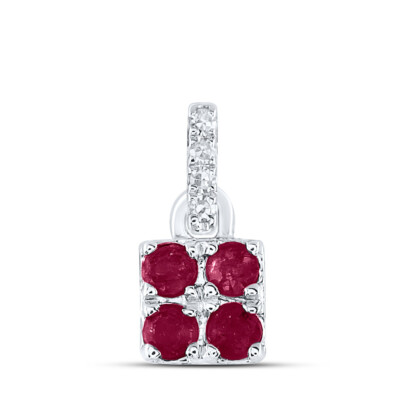 14kt White Gold Womens Round Ruby Diamond Square Pendant 1/8 Cttw | eBay