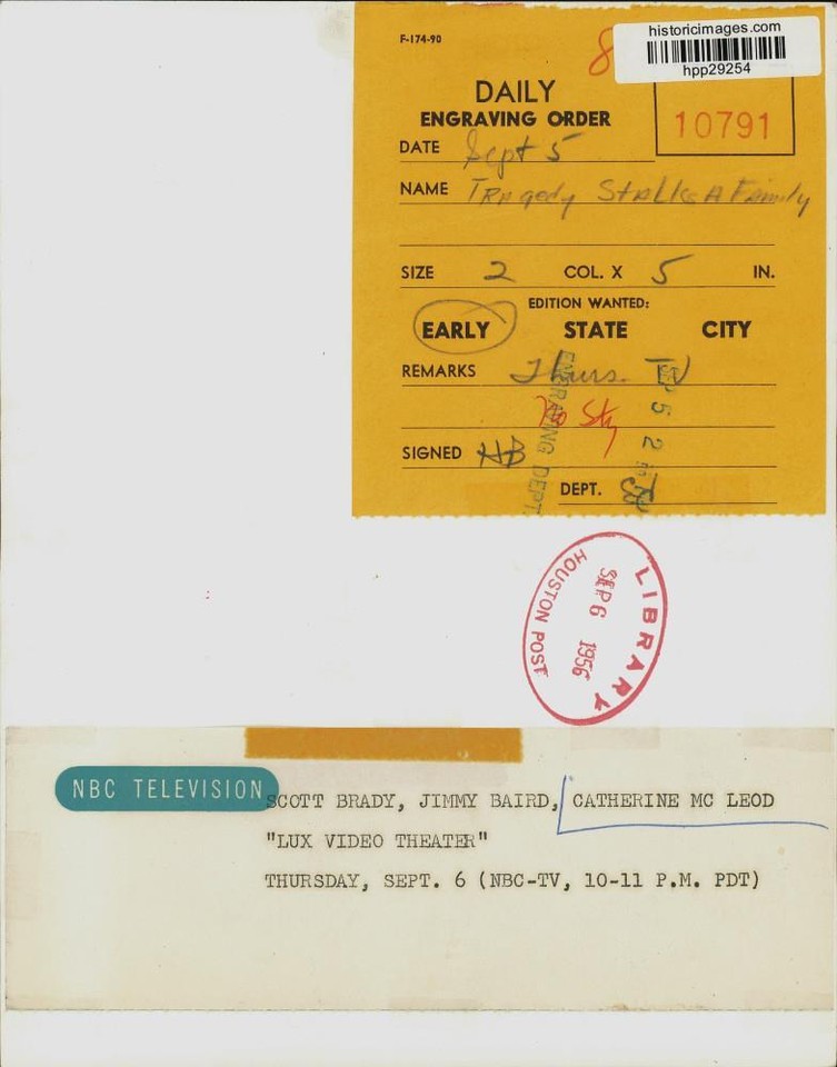 1956 Press Photo Scott Brady, Jimmy Baird, Catherine McLeod on Lux ...