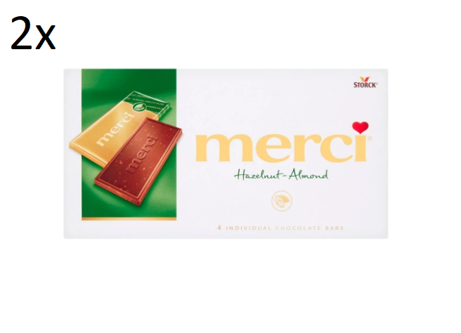 2 x MERCI Milk Chocolate with Pieces of Hazelnuts and Almonds 100 g (3. ...