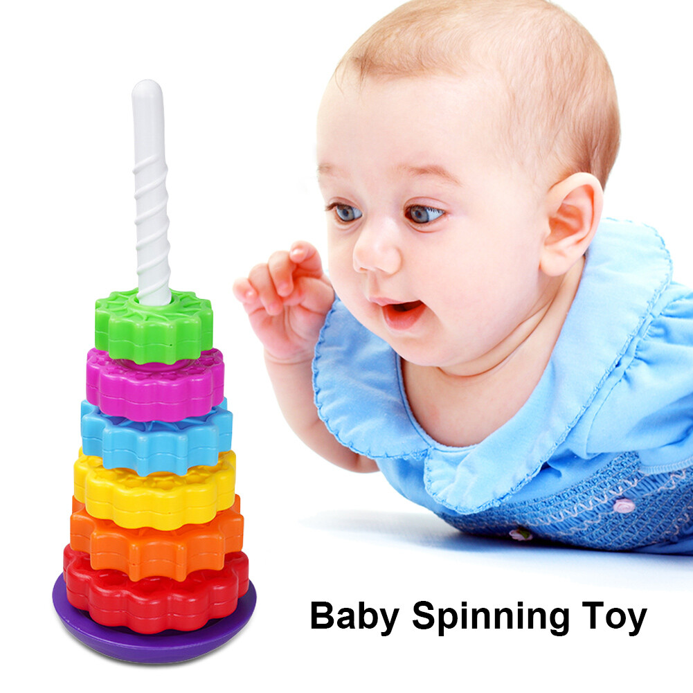 Stacking Ring Toys Sensory Development Rotated Rainbow Tower for Babies ...