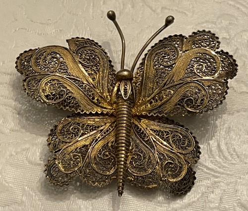 Brooch Topazio Gold Vermeil Sterling Cannetille Moth Butterfly Filigree ...