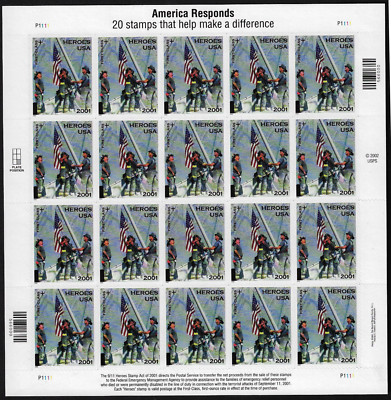 US Stamps Full Pane of 20. Heroes of 2001, America Reponds, #B2 MNH | eBay