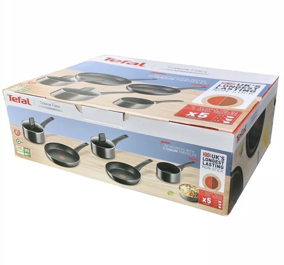 Tefal Titanium Force 5 Piece Non-Stick Frying Pans & Saucepan Set * NEW ...