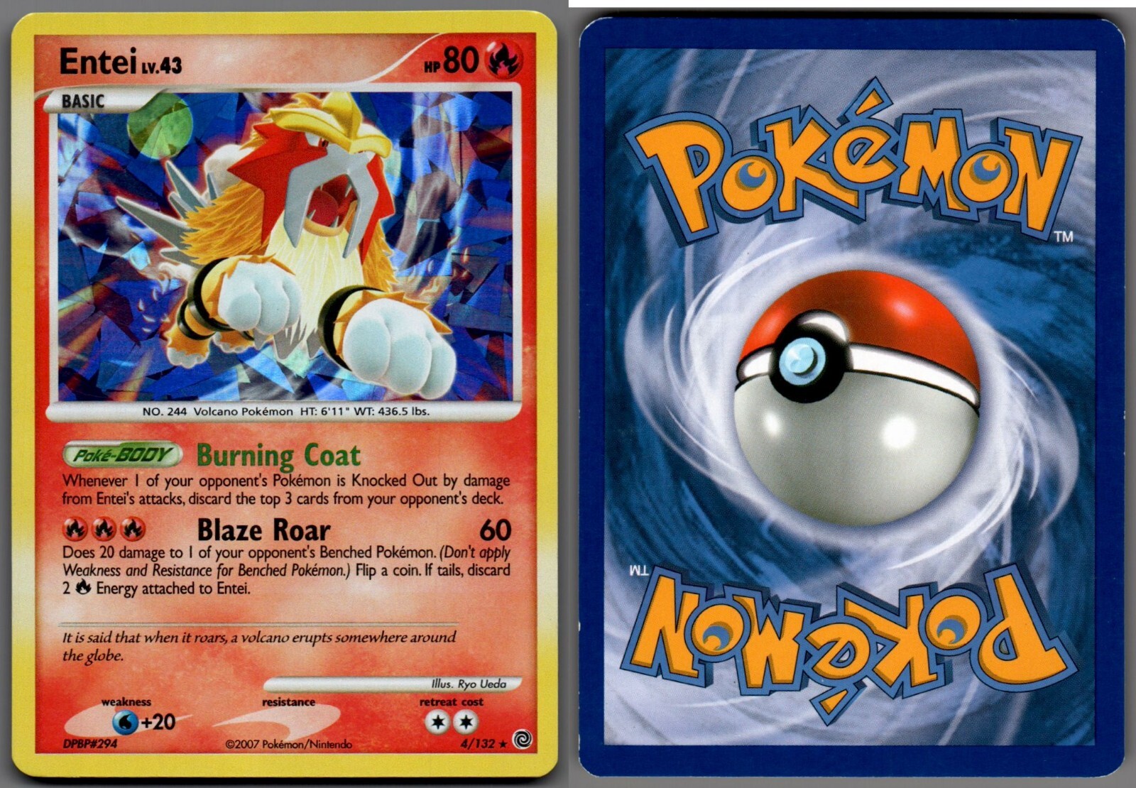 2007 Pokemon, D&P Secret Wonders Promo, #4/132 Entei Lv. 43, Crack Ice ...