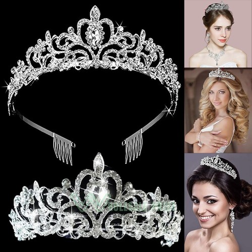 Bridal Princess Austrian Crystal Tiara Wedding Crown Veil Hair ...