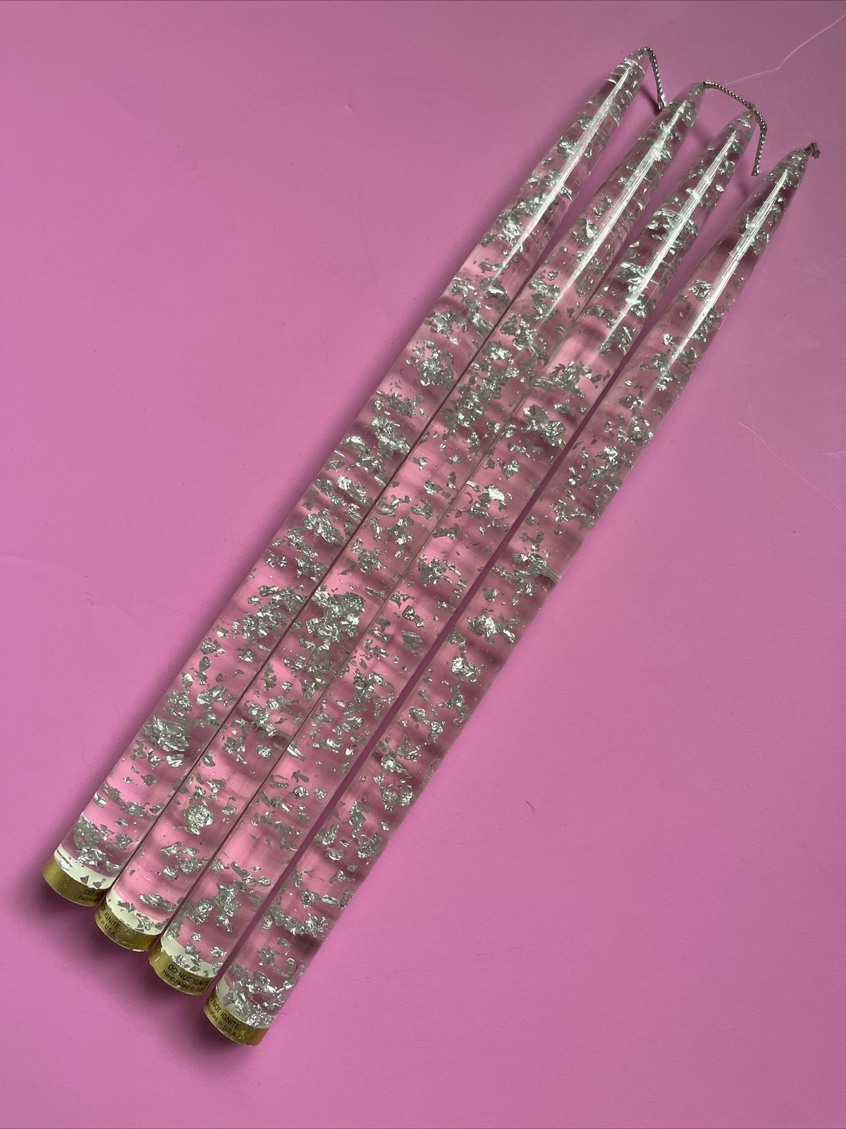 Vintage Lucite Candles With Silver Flecks 14” Pristine Condition Made ...