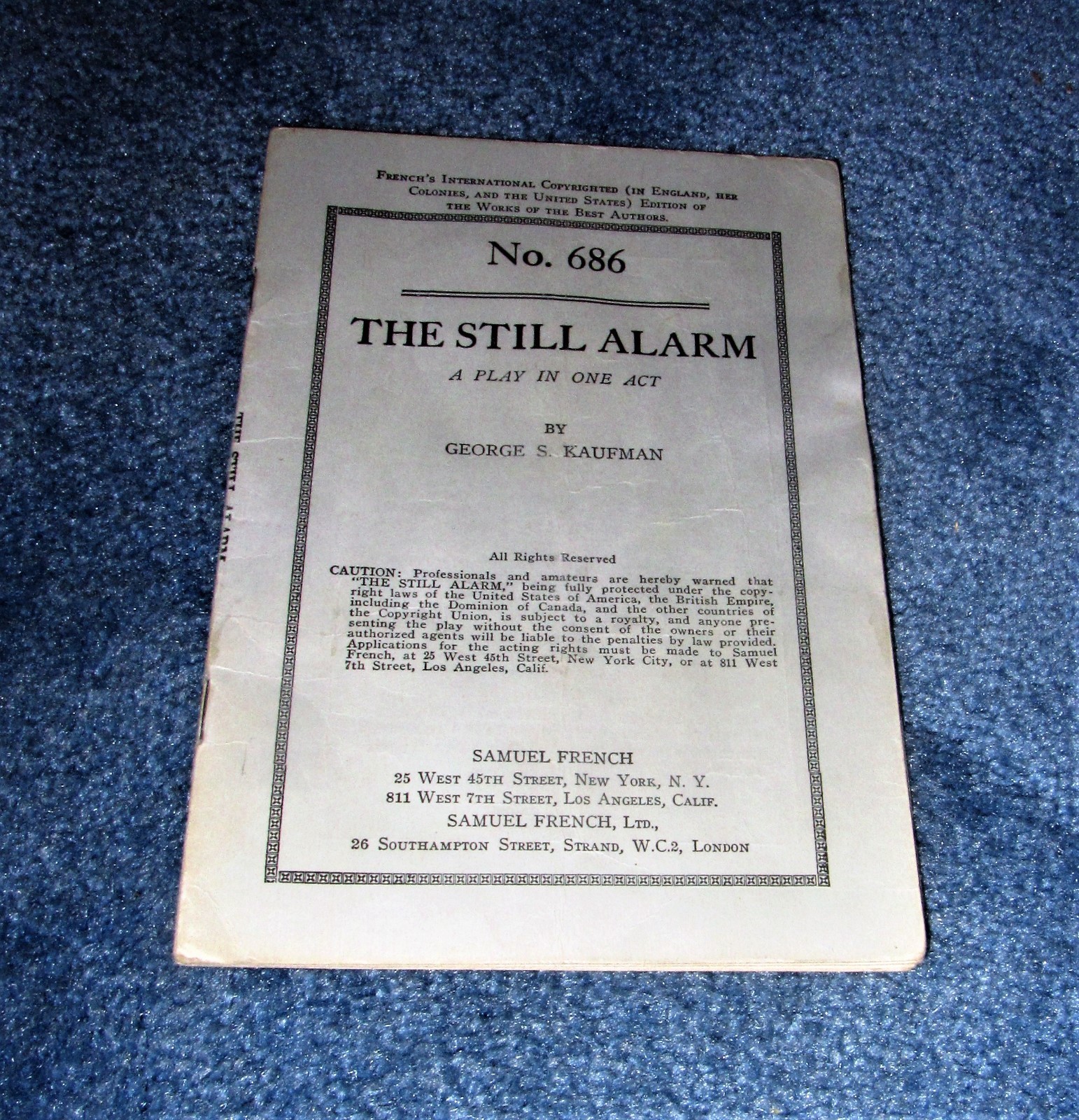 PAPERBACK SCRIPT: THE STILL ALARM; A PLAY IN ONE ACT BY GEORGE KAUFMAN ...
