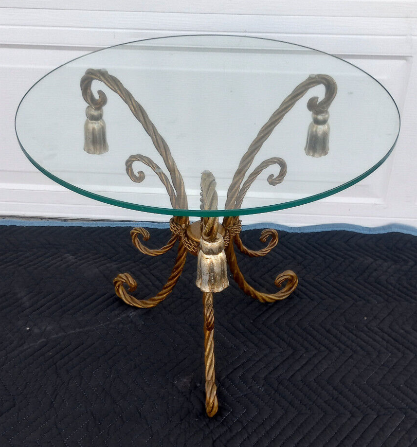 Vintage Mid Century Maitland Smith Gold Gilt Tassel Side Table Glass ...