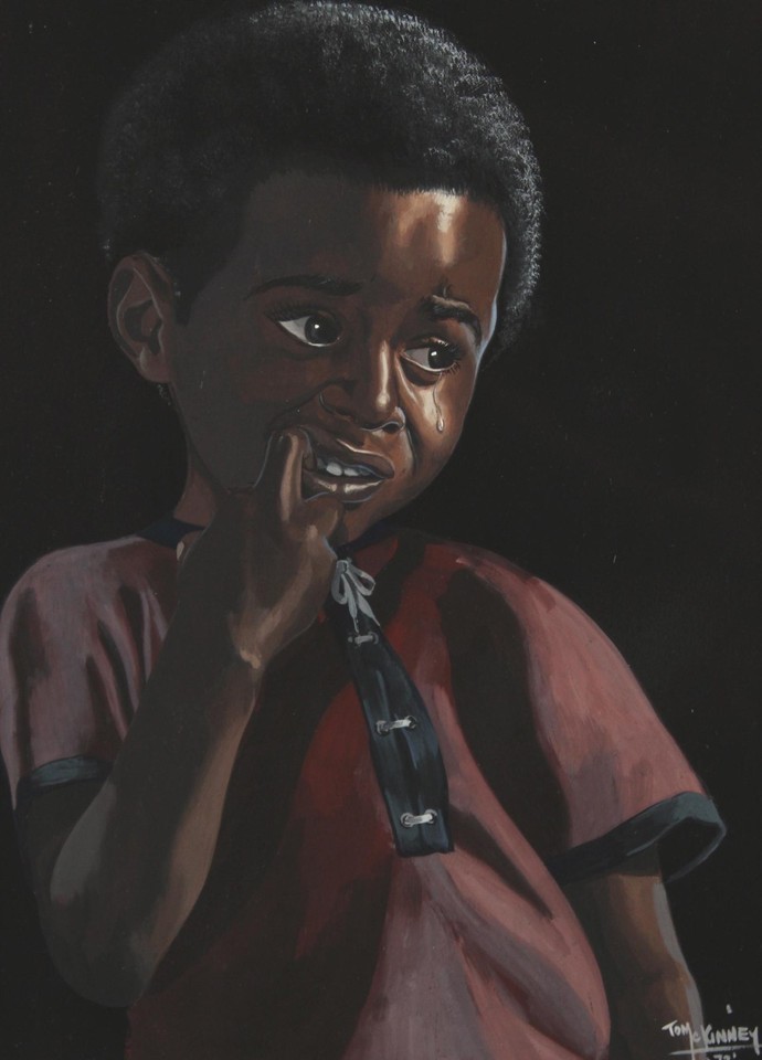 Signed 1972 TOM MCKINNEY Black Americana Young Boy Portrait Painting NO ...