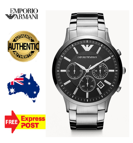 NEW EMPORIO ARMANI SPORTIVO AR2460 SILVER/BLACK CHRONOGRAPH QUARTZ MENS ...