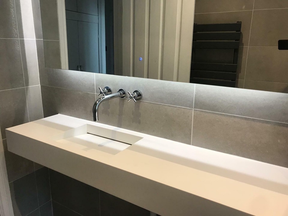BESPOKE CORIAN WASH TROUGH SINGLE/DOUBLE WITH HIDDEN WASTE | eBay UK