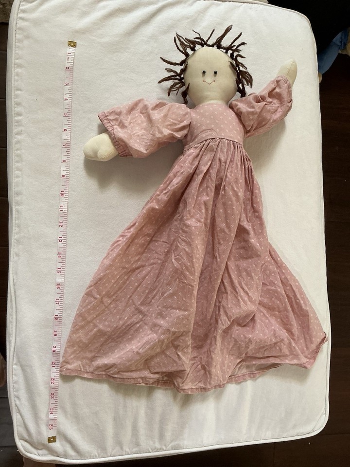 Handmade Rag Doll 22” Cloth Doll Pink Calico Dress Yarn Hair Vintage ...